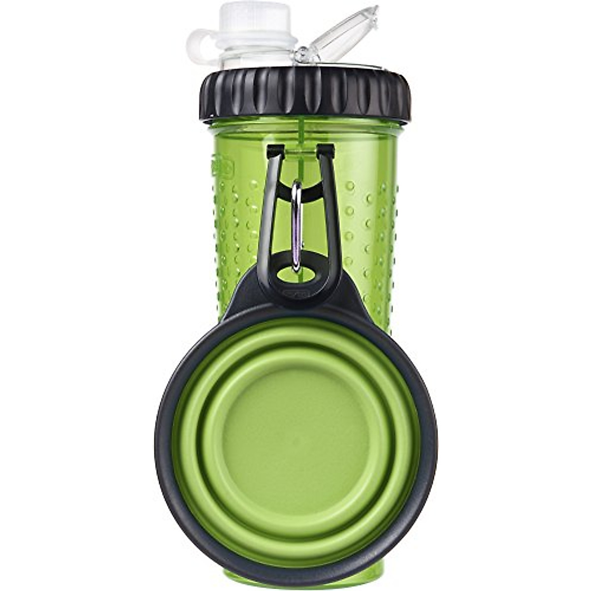 Dexas Popware for Pets Snack Duo Dual Chambered Hydration Bottle and Snack Container with Collapsible Pet Cup, Green