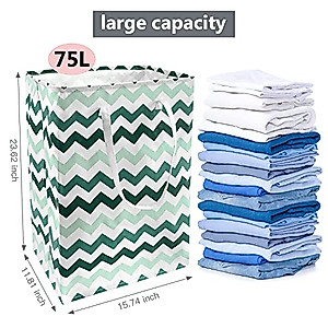 Nancyber 2 Pack Collapsible Laundry Basket, 75L Large Waterproof Laundry Hamper with Handles, Clothes Hampers for Laundry, Dorm, Toys Storage, Foldable Laundry Room Organization (Green Wavy)