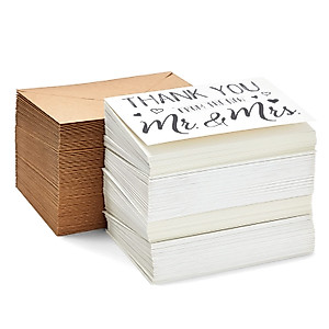 Sustainable Greetings 120 Pack Wedding Thank You from the New Mr and Mrs Cards Bulk with Kraft Brown Envelopes for Weddings, Showers, 4x6 in