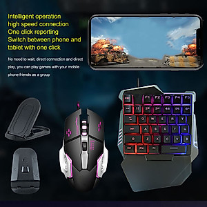 Dilwe One Hand RGB Gaming Keyboard and Backlit Mouse Combo, USB Wired 35 Keys Keyboard 6 Keys Gaming Mouse Converter Set with Bracket for PC Gamer