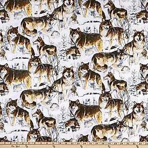 Wolves In The Snow Grey, Quilting Fabric by the Yard