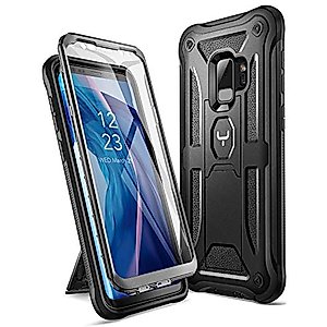 YOUMAKER Designed for Galaxy S9 Case (NOT Plus), Heavy Duty Protection Kickstand with Built-in Screen Protector Shockproof Case Cover for Samsung Galaxy S9 5.8 inch - Black