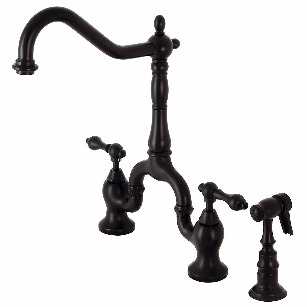 Kingston Brass KS7750ALBS English Country Bridge Kitchen Faucet, Matte Black 8 x 8.25 x 14.5