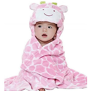 Gneliwm Baby Hooded Blanket Newborn Infant Soft Warm Swaddle Wrap Animal Face Coral Fleece Shower Bath Towel
