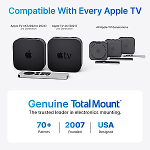 TotalMount for Apple TV – Mount Compatible with All Apple TVs (Premium Black and Gray Apple TV Mount and Cable)