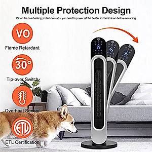 Uthfy 29 Inches Space Heater for Indoor Use Large Room, Electric Heater for Office, Room, Bedroom, Tower Space Heater Tall Ceramic Heater with Thermostat, Remote, Oscillation, UL Certified,12H Timer