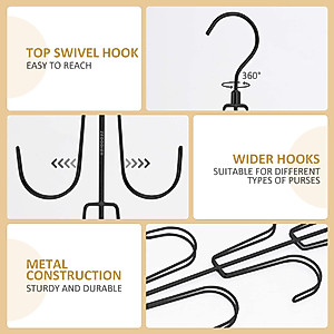 ZEDODIER Purse Hanger Organizer for Closet, 2 Pack Rotatable Hanging Bag Holder, Keeping Purses Visible and in Good Condition, Metal Handbag Storage Hook Backpack Rack Space Saving Hanger, Black