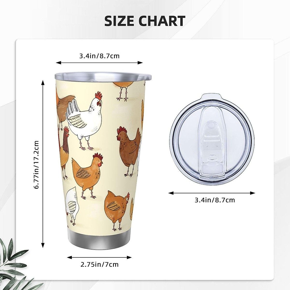 DITXIT A Brood Of Chickens 20oz Tumbler Stainless Steel Vacuum Insulated Coffee Travel Mug, Durable Insulated Coffee Travel Mug with Splash-Proof Lid Metal Straw and Brush Thermal Cup for Outdoor