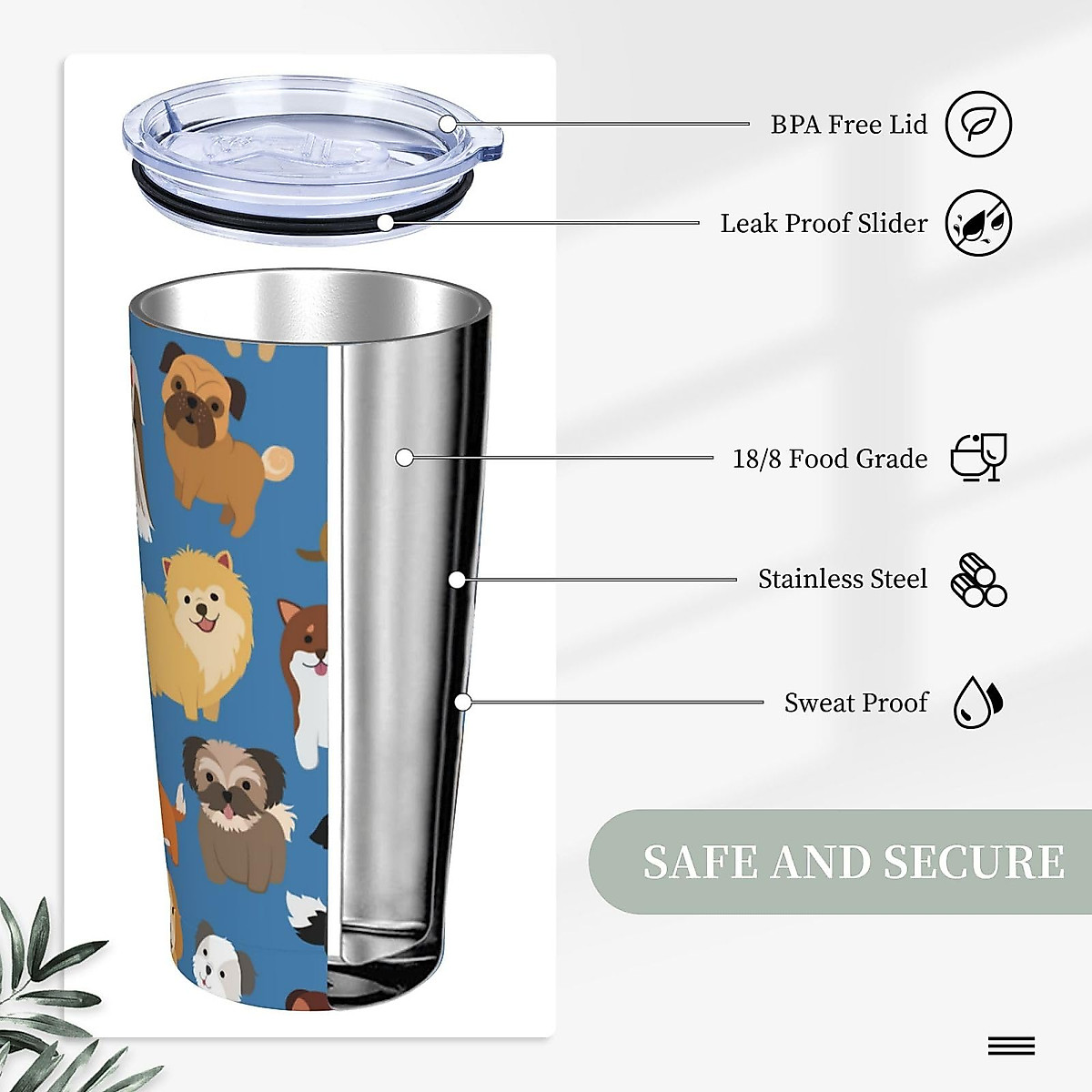 Cute Animal Dog 20oz Tumbler Stainless Steel Vacuum Insulated Double Wall Travel Tumbler, Durable Insulated Coffee Mug, Thermal Cup With Lid and Straw for Hot & Cold Drinks