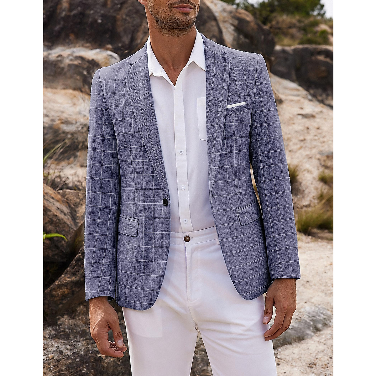 COOFANDY Men Slim Fit Suits Casual Lightweight Blazer Jackets One Button Tuxedos