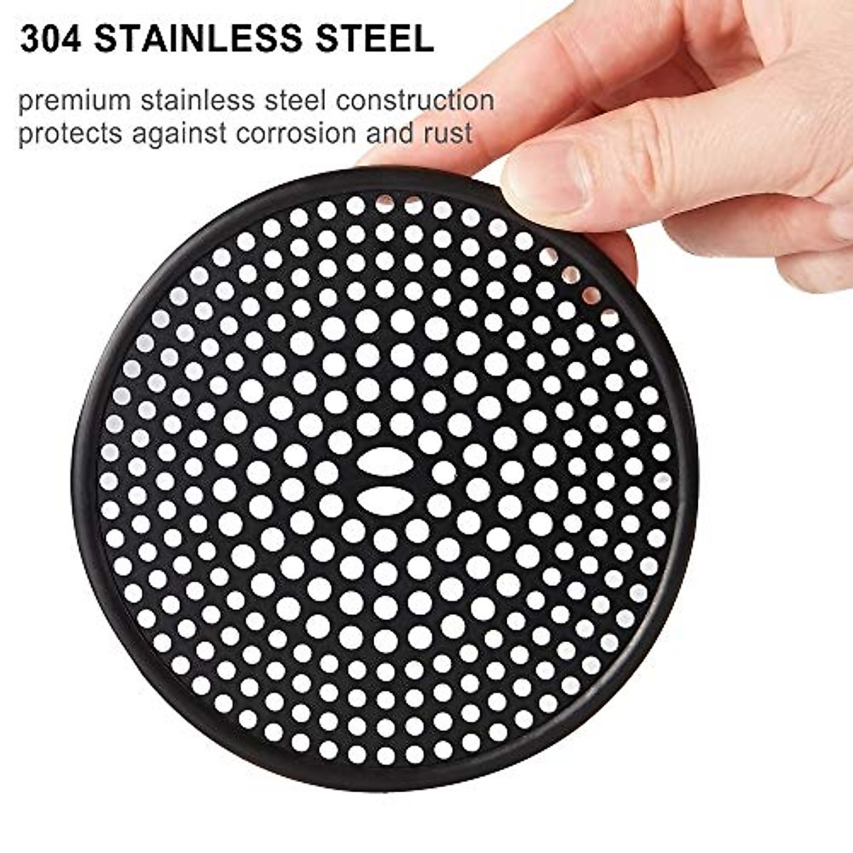 304 Stainless Steel Hair Catcher Shower Drain Cover with Silicone, Shower Stall Drain Strainer, Bathtub Hair Stopper, Bathroom Hair Trap Floor Drain Protector, Matte Black 4.33 Inches Round Flat