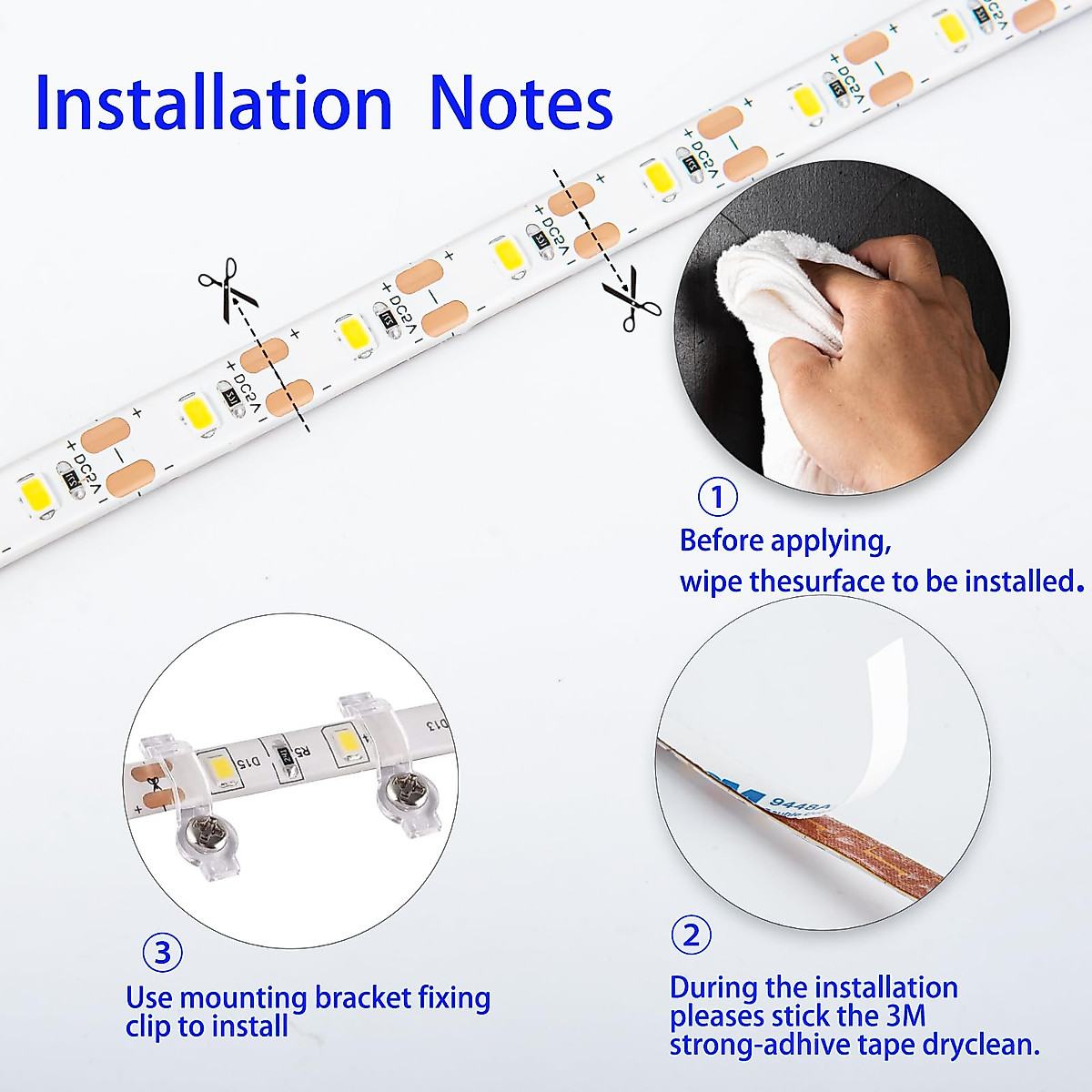 JUNWEN Battery Operated LED Strip Lights with Remote Daylight White, Timer, Dimmable, Waterproof, 13.2ft 240 LED Light Strip Suitable for Stairs, Wardrobe, Kitchen, Bedroom, Party, 2 Pack of 6.6ft.