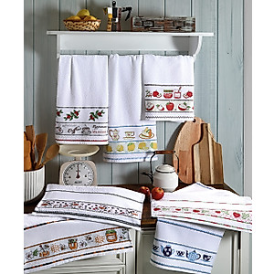 Cackleberry Home Coffee Mocha Latte Jacquard Border Terry Kitchen Towels 17 x 27 Inches, Set of 4