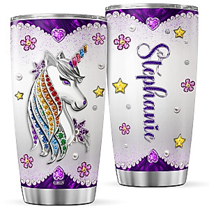 CUBICER Personalized Coffee Tumbler Unicorn Jewelry Style Custom Name Valentines Gifts For Girls Women Cute Insulated Cup Travel Mug With Lid Stainless Steel Tumblers Hot And Cold