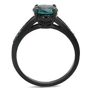 Marimor Jewelry 2.16 Carat Blue Green Zirconia Black Stainless Steel Engagement Ring Women's Size 9