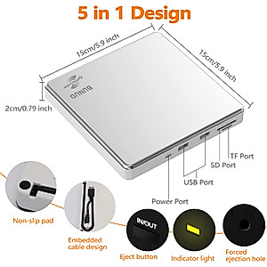 External CD DVD Drive LightScribe CD/DVD +/-RW Burner Player Writer Optical Disk Reader Portable CD DVD Drive for Laptop Mac MacBook PC Windows 11 10 Linux OS