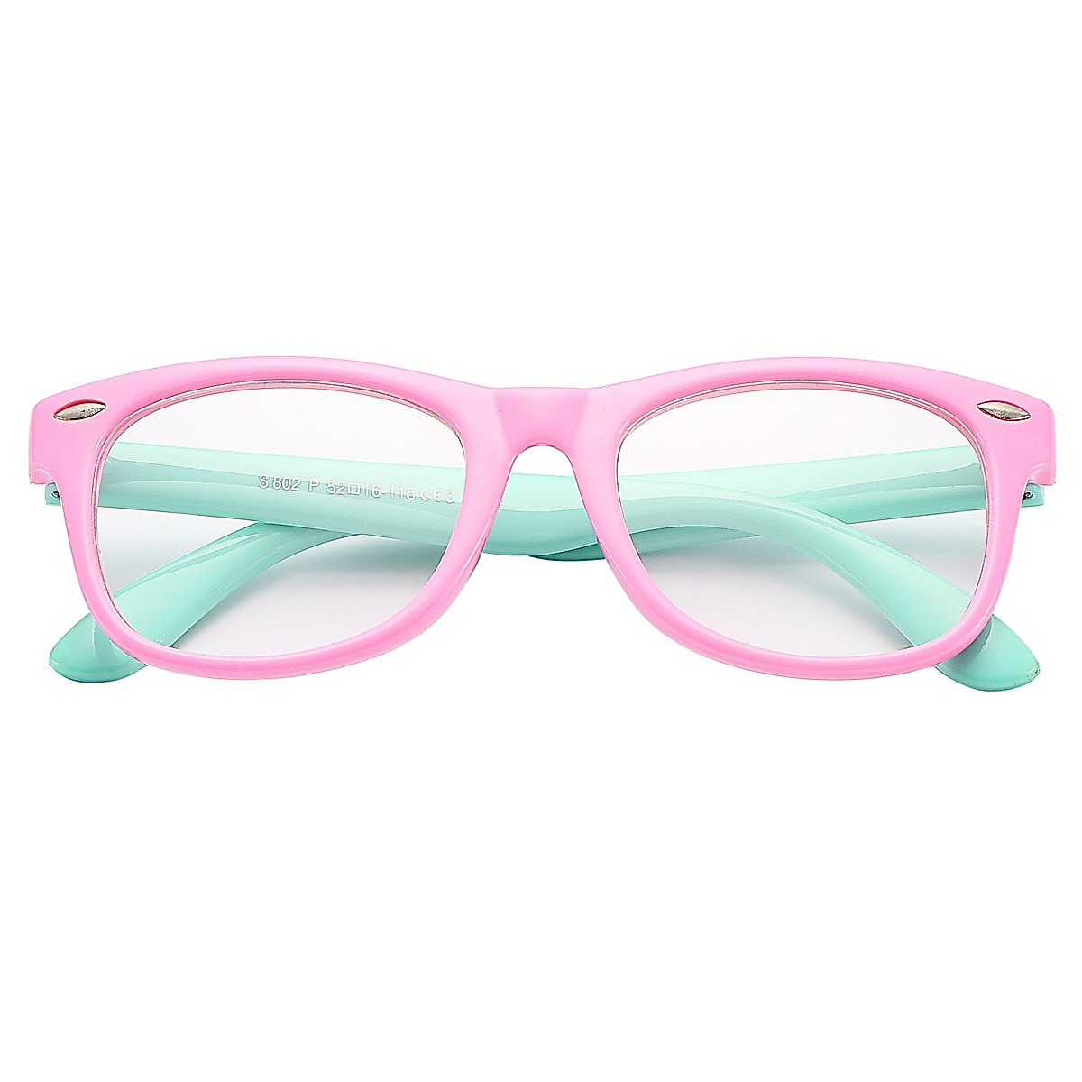 Pro Acme TPEE Rubber Flexible Kids Nerd Glasses Clear Lens Geek Fake for Costume (Age 3-10) (Pink/Green)