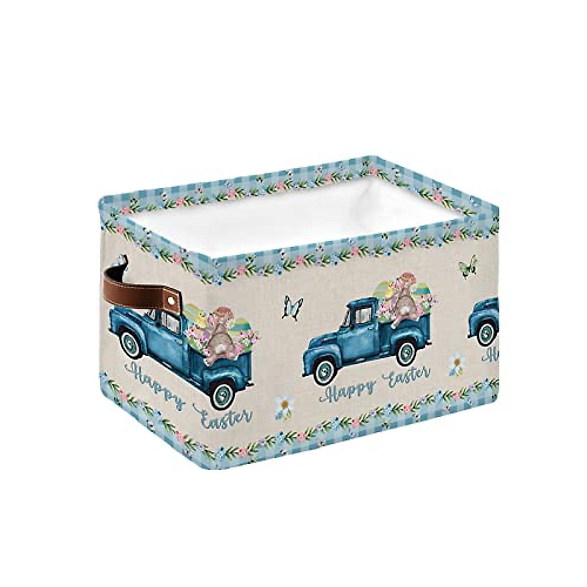 1 PCS Large Storage Basket Bins Waterproof Fabric, Easter Rectangular Storage Box for Shelf Closet Organizer Easter Egg Easter Bunny Butt Blue Plaid Spring Holiday Rustic