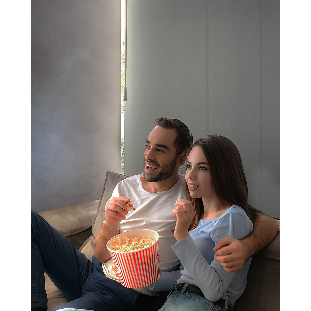 CHICOLOGY Blinds for Sliding Glass Doors , Temporary Wall , Closet Curtain , Room Door, Room Divider , Vertical Blinds , Door Blinds ,Movie Night Silver (Blackout) W:46-86 x H:Up-to 96 inches