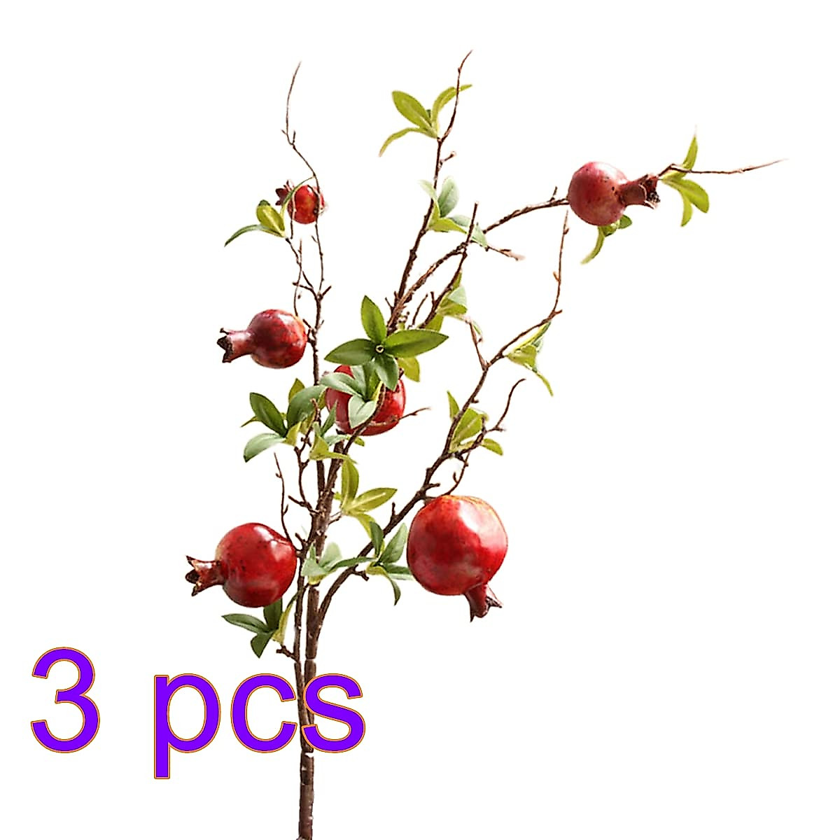 Warooma 3PCS 37.4 Inch Artificial Pomegranate Branches,Red Artificial Pomegranate Decoration for Home Office Restaurant Wedding Garden Photography (Red)