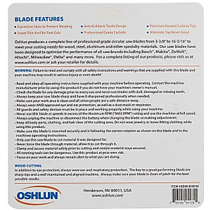 Oshlun SBW-055036 5-1/2-Inch 36 Tooth ATB Finishing and Trimming Saw Blade with 5/8-Inch Arbor (1/2-Inch and 10mm Bushings)