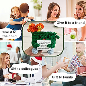 Emotional Support Crochet Dumpster Fire with Positive Card Cute Room Decor Knitted Toys Funny Crochet Support Buddies Gifts for Friends (Green)