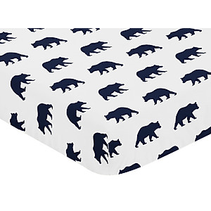 Navy Blue and White Bear Print Baby or Toddler Fitted Crib Sheet for Big Bear Collection by Sweet Jojo Designs
