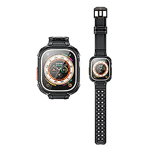 i-Blason Armorbox Compatible with Apple Watch Band [49mm] for Apple Watch Ultra, Rugged Durable TPU Watch Band with 2-Pack Bumper Cases [Built-in Tempered Glass Screen Protector], (Black)