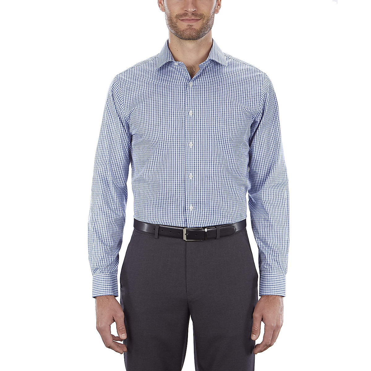 Van Heusen mens Regular Fit Flex Collar Check Dress Shirt, Midnight, 15.5 Neck 32 -33 Sleeve Medium US