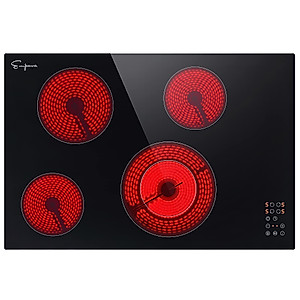Empava Electric Stove 4 Burners Built in Radiant Cooktop including Dual Zone Element, All Kinds of Cookware, ETL Certified,240V Hard Wired, No Plug, 30 in, Black