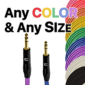 COLUBER CABLE 1/4 TRS Male to 1/4" TRS Male - 10 Feet - Purple - 1/4 (6.35mm) Stereo Balanced Male to Male Connector for Powered Speakers, Audio Interface or Mixer for Live Performance & Recording
