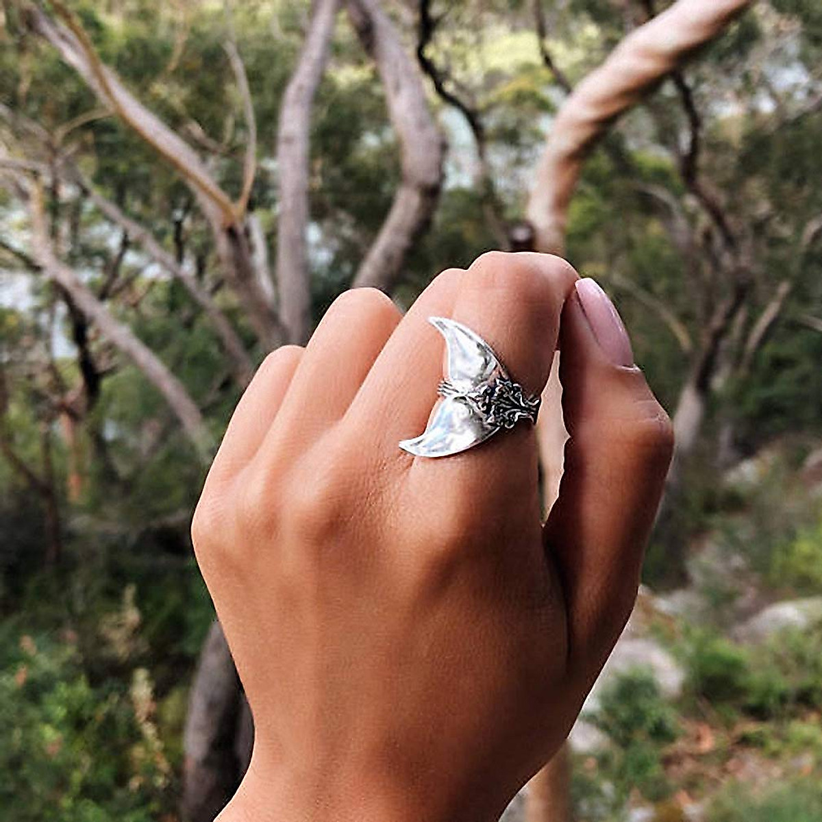 Women Bohemian Antique Silver Fish Whale Tail Mystical Mermaid Ring Midi Finger Knuckle Rings Beach Sea Animal Vintage Jewelry Gift Good Luck Fingers Accessories Casual Match Silver 8