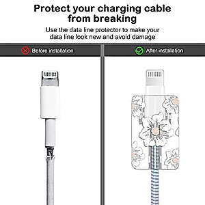 Cute Flower Cable Protector for iPhone Charger Cover Camellia Floral Unique Design for Women Girls Pattern Data Cable Phone Charger Data Line Earphone Wire Bite Saver for iPhone 14 13 12 Charger