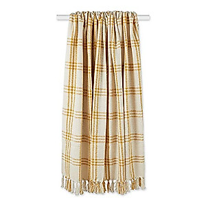 DII Modern Farmhouse Plaid Collection Cotton Fringe Throw Blanket, 50x60, White/Honey Gold