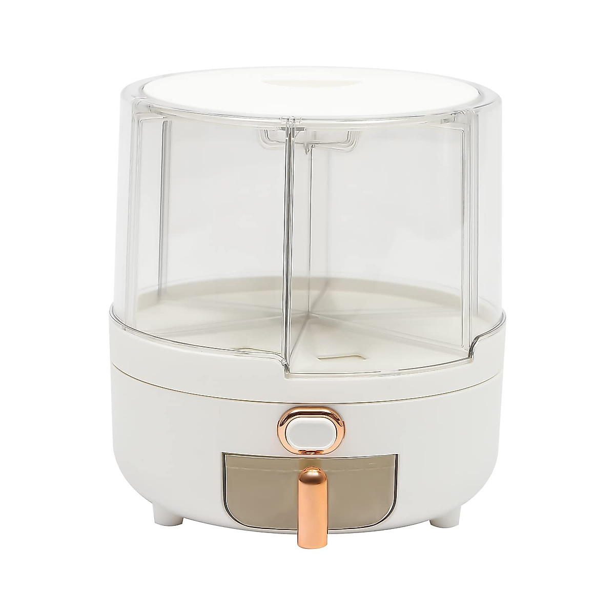 BANLICALI 6 Grid Rice Dispenser, 360° Rotating Dry Rice Dispenser PET PP Kitchen Grain Storage Container with Anti-slip Pads for Store Rice and Beans White+Clear (medium)
