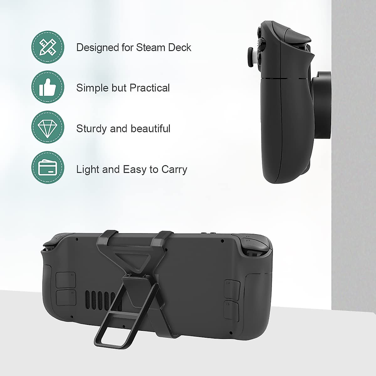 Lenink Stand for Steam Deck, Anti-Slip Foldable Holder Portable Base Wall Bracket Compatible with Valve Steam Deck Accessories (Black)