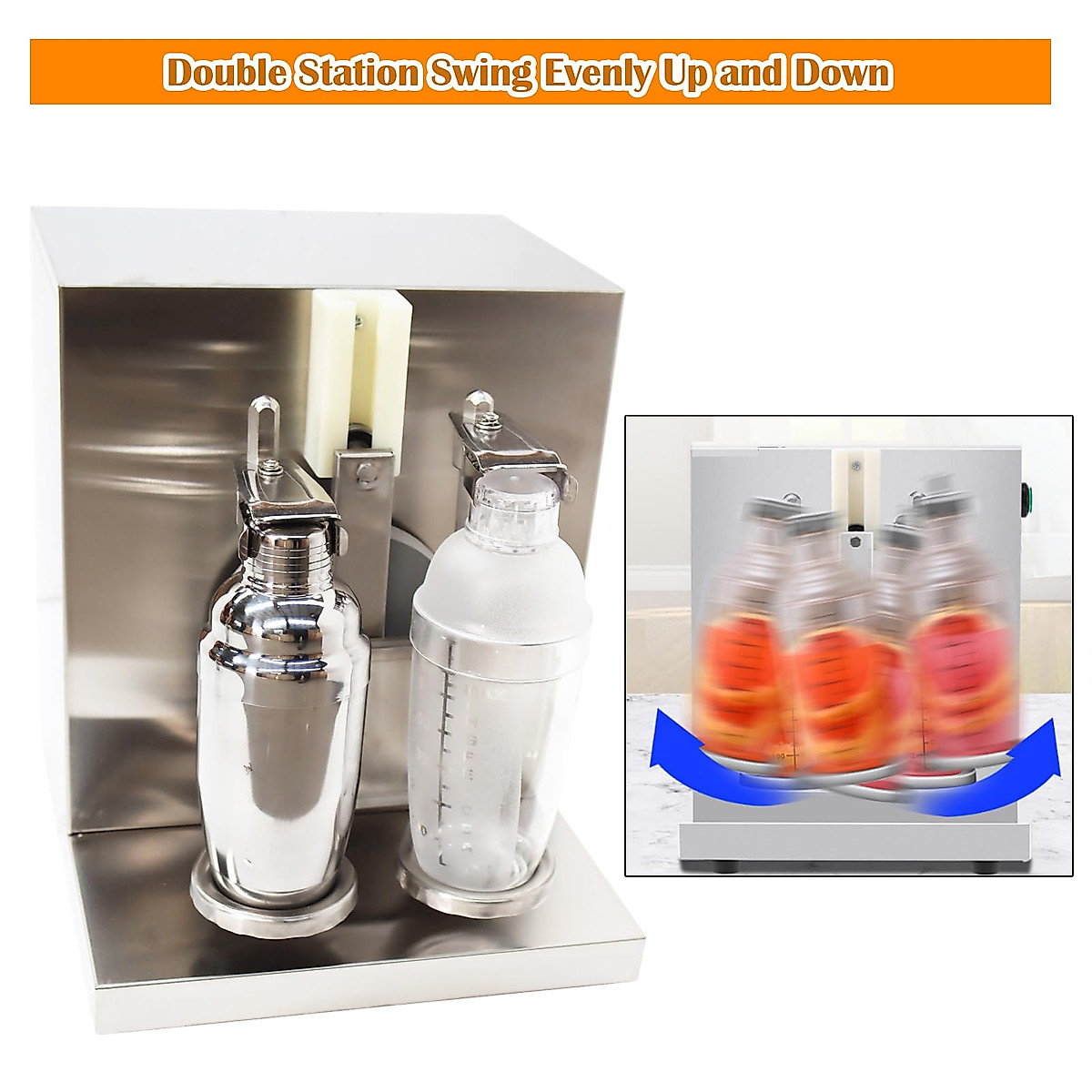 INTBUYING Automatic Milk Tea Shaking Machine Double Stations Bubble Boba Milk Tea Shaker Stainless Steel Electric Milking Tea Mixing Blender with 4 Mugs for Bubble Tea Beverages Coffee