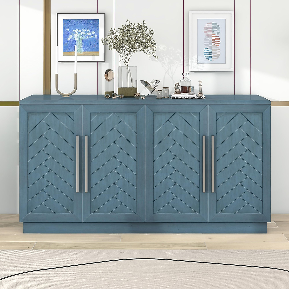 LUMISOL Farmhouse Kitchen Sideboard Buffet Cabinet with Storage Doors and Adjustable Shelf Wood Storage Cabinet for Living Dining Room