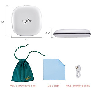 Compact LED Magnifying Travel Makeup-Mirror - 4 inches 1X/10X Magnification Small Hand Pocket Dimmable Double Sided USB Rechargeable Touch Screen, Portable Tabletop Cosmetic (White)