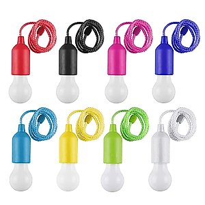 8 Pack LED Pull Cord Light Bulb, Colorful LED Bulb Light Hanging Pull Cord Lamp Battery Operated, Portable Night Light for Party, Festivals Lighting, Camping, Child Room Decoration (Color Mixing)
