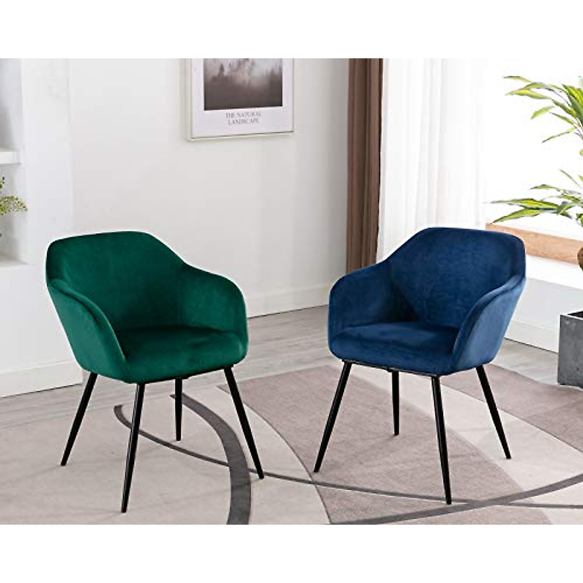 CIMOTA Dark Green Arm Chair Upholstered Accent Chair Velvet ArmChiar Comfy Leisure Side Chair Makeup Vanity Chair for Living Room Bedroom Dining Room