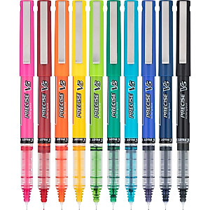 PILOT Precise V5 Stick Liquid Ink Rolling Ball Stick Pens, Extra Fine Point Assorted Ink Colors, 0.5mm (Pack of 10)