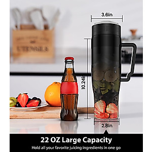 Portable Blender, 300W Blender for Smoothies and Shakes, 22 oz Smoothie Blender with 6 Blades, BPA Free, USB-C Rechargeable, Handle and Straw Lid, Mini Travel Blender for Anywhere, Black