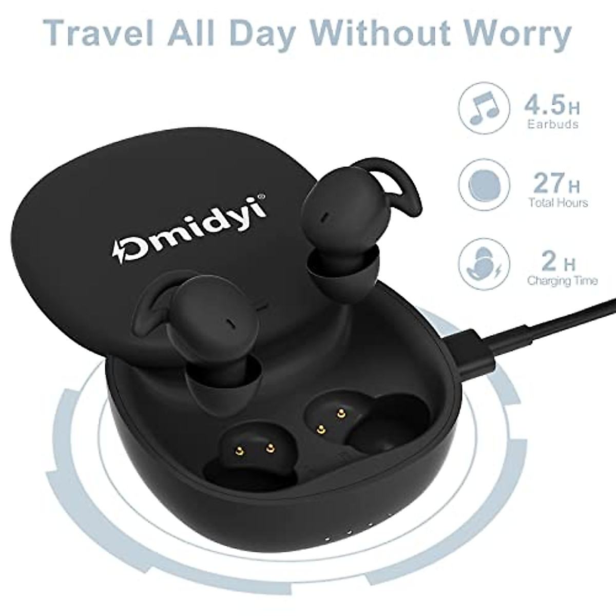 Omidyi True Wireless Sleep Earbuds, Noise Blocking Headphones in Ear for Sleeping, Lightweight and Comfortable, Bluetooth Earbuds Designed to Help You Fall Asleep Better (Black) [2022 Version]