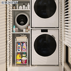 3 Tier Laundry Room Shelves,Multifunctional Shelving Units and Storage with 4 Bottles Storage Hooks and 2 Small Towel Hooks,Bearing Stronger Standing Shelf,White Laundry Room Organization Floor Shelf