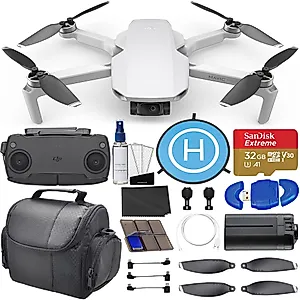 Digital Village DJI Mavic Mini Portable Foldable Drone Quadcopter with SanDisk 32GB MicroSD Card, Carrying Case, Landing