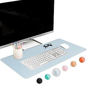 FTC Leather Desk Pad and Blotter, Non-Slip PU Suede Base (Smokey Blue 31.5 X 15.75), Stitched Mouse Pad for Office, Computer Gaming, Keyboard and Protector Writing Mat