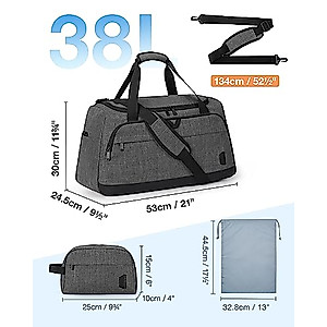 Gym Bags for Men Women, BAGSMART Duffle Bag for Travel Duffel Bags, Carry on Weekender Overnight Bag, Personal Item Travel Bag, Hospital Bags for Labor and Delivery, Shoes Bag, Grey-38L