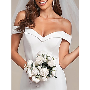 Ever-Pretty Womens Long Off-Shoulder Mermaid Sexy Cocktail Party Dresses with Sleeves Ball Gowns White US16