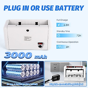 Frifreego Battery Operated Bill Counter Machine, Portable Rechargeable Money Counter with UV MG Detection, 800pcs/min Counting Speed, Take Anywhere with A Backpack for Multi-Currency Or Tickets